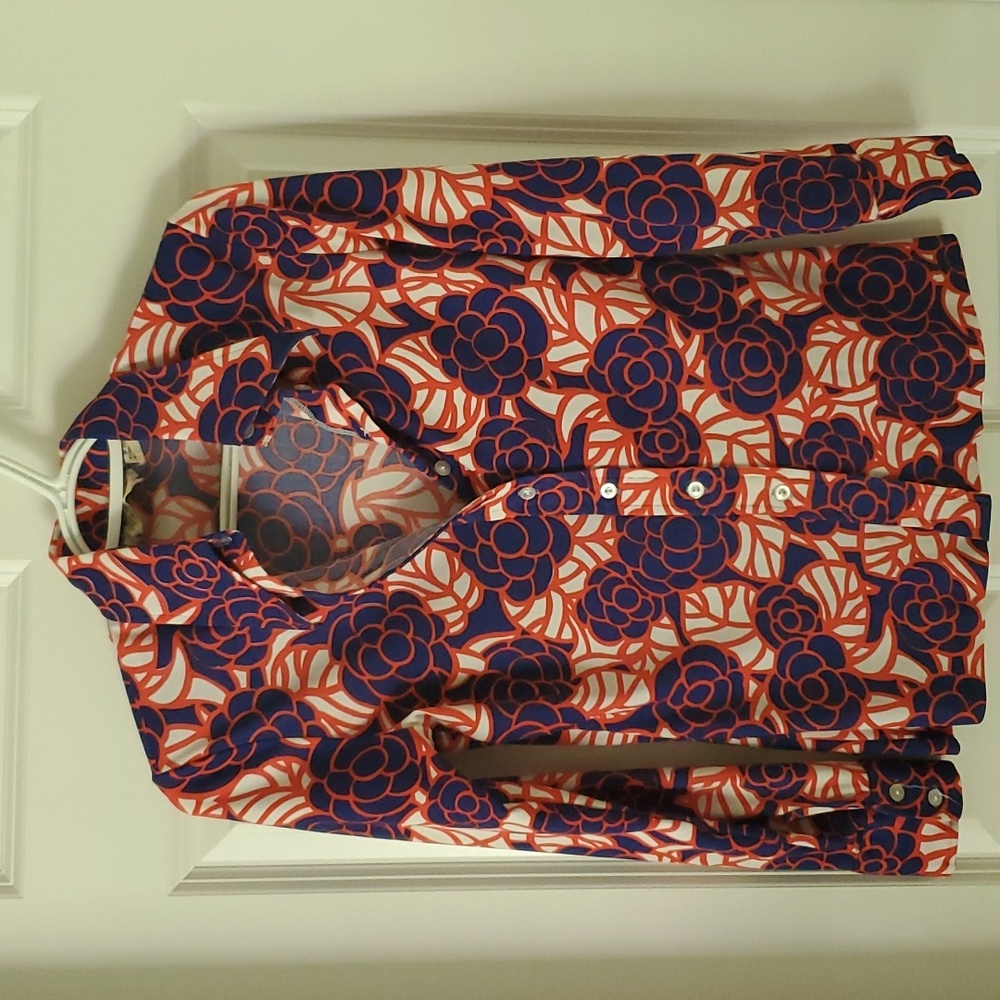 Vintage Tiffany Manor Floral Navy, Red And White Long… - Gem